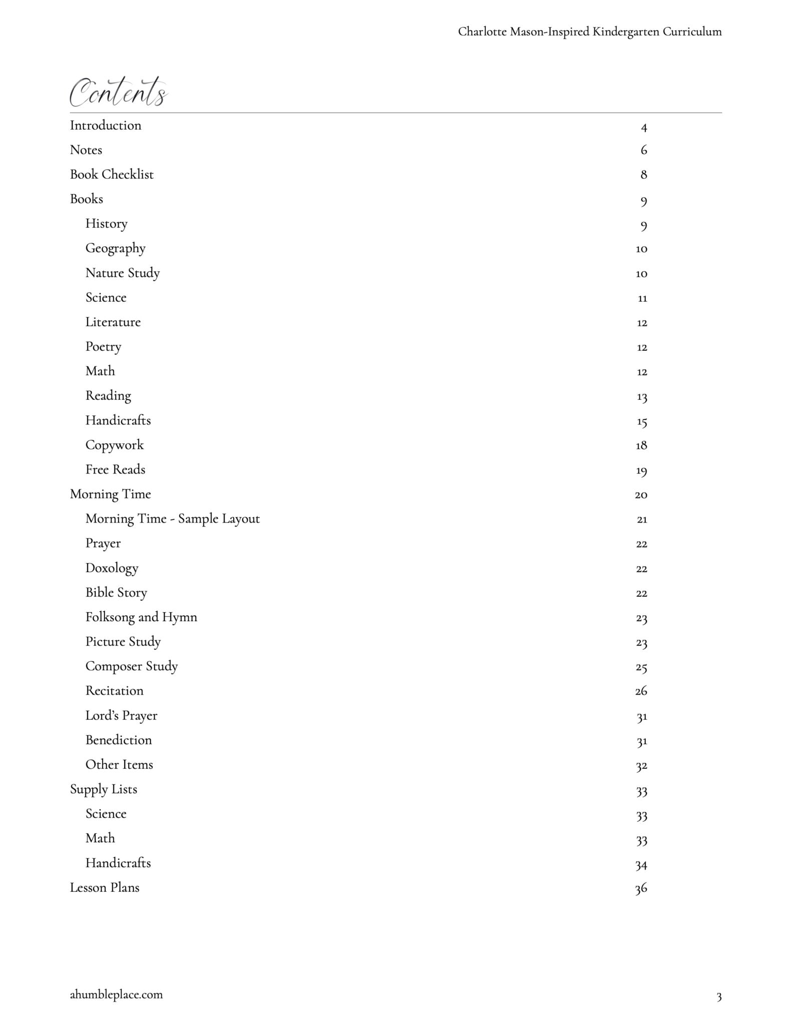 Charlotte Mason Kindergarten Curriculum · a humble place