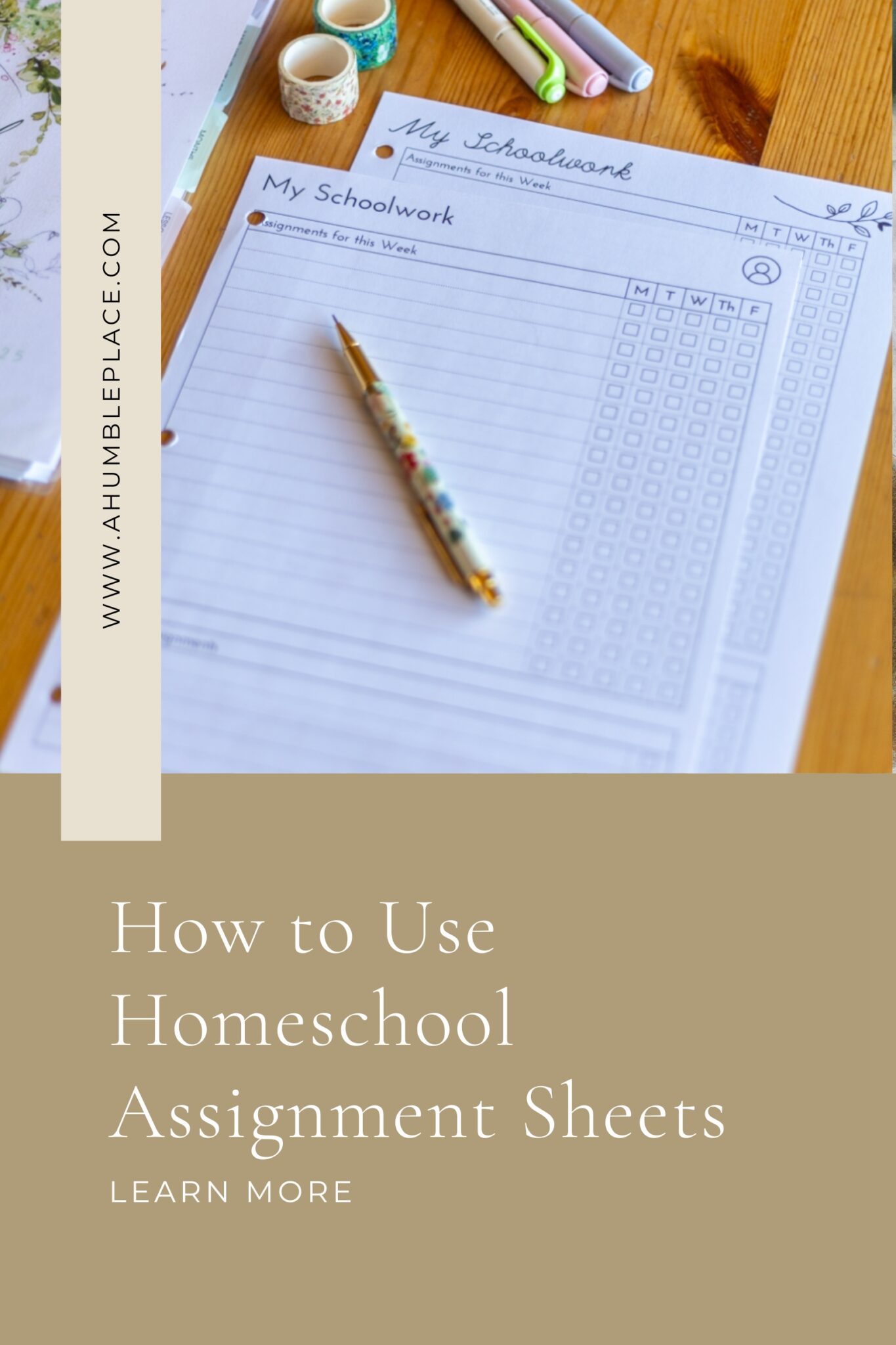 Home to Use Homeschool Assignment Sheets · a humble place